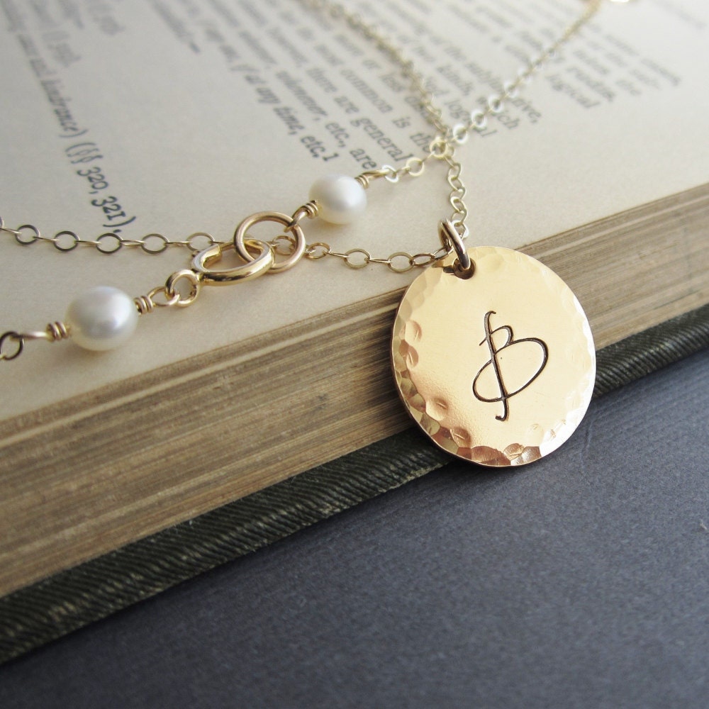 Large Gold Initial Necklace Initial Pendant By KGarnerDesigns