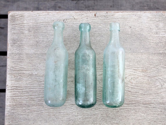 1800s round bottom bottle collection set of 3 antique soda