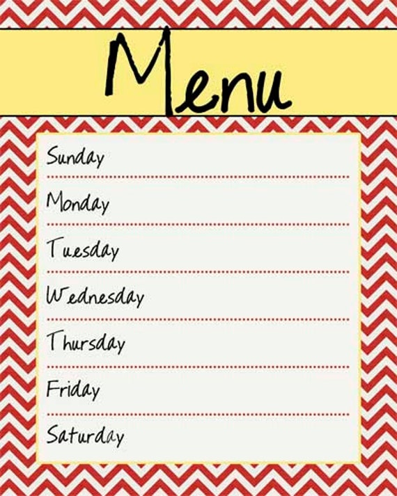 Kitchen Menu Board Printable Red and Yellow Chevron Instant