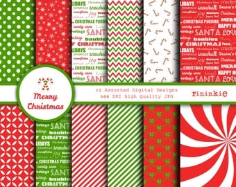 Retro Vintage Christmas Digital Scrapbook Paper Red Aqua Mint