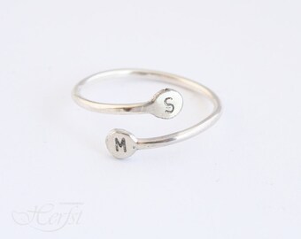 Initial Ring, Sterling silver, Hand stamped, Initials, Personalized ring, adjustable ring, gift ...