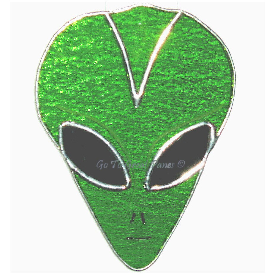 Roswell Stained Glass Alien Head Sun catcher Green