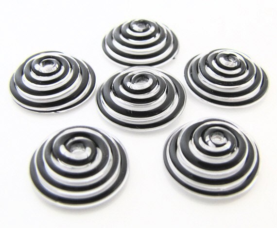 Black Swirl Lampwork Glass Bead Caps-Set of 6