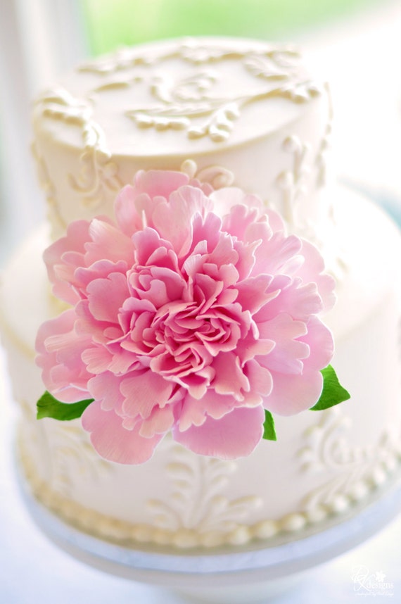 Made to Order Frilly Peony Clay Cake Flower with Leaves