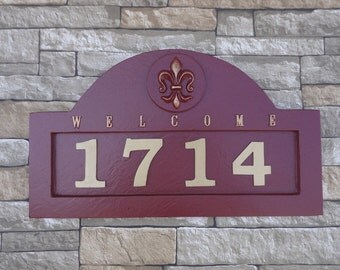 Fleur De Lis House Numbers / ADDRESS PLAQUE / French Burgundy & Bronze ...
