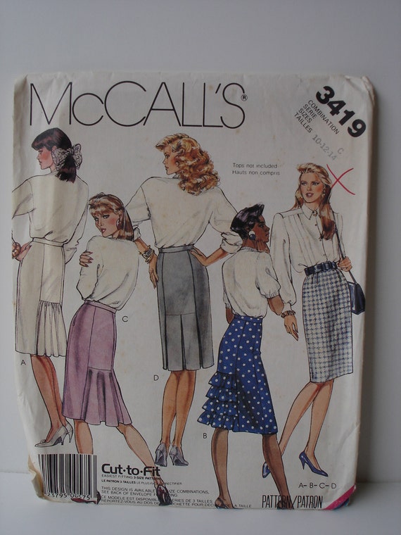Vintage McCalls Pattern 3419 Misses Skirts 1987 Womens