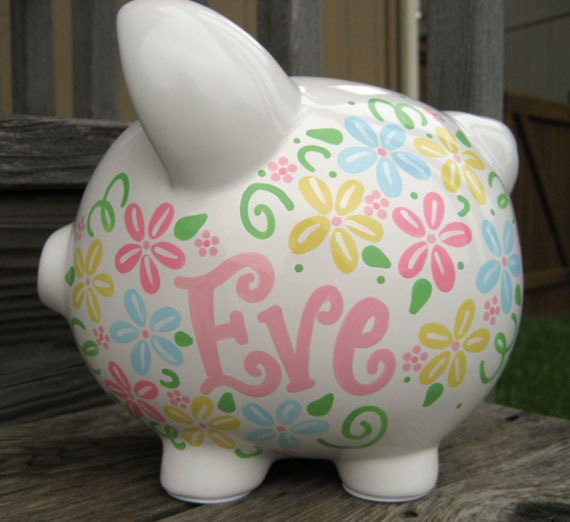 Pretty Flowers Custom Large Piggy Bank