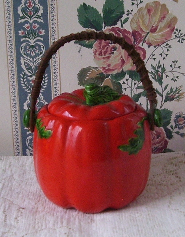Occupied Japan Red Tomato Ceramic Cracker or Cookie Jar, Kitchen ...