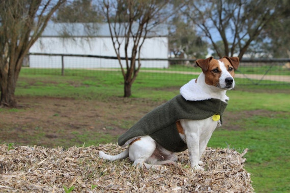 Small Dog Wool Army Blanket Sherpa Lined Jacket by CustomDogJacket