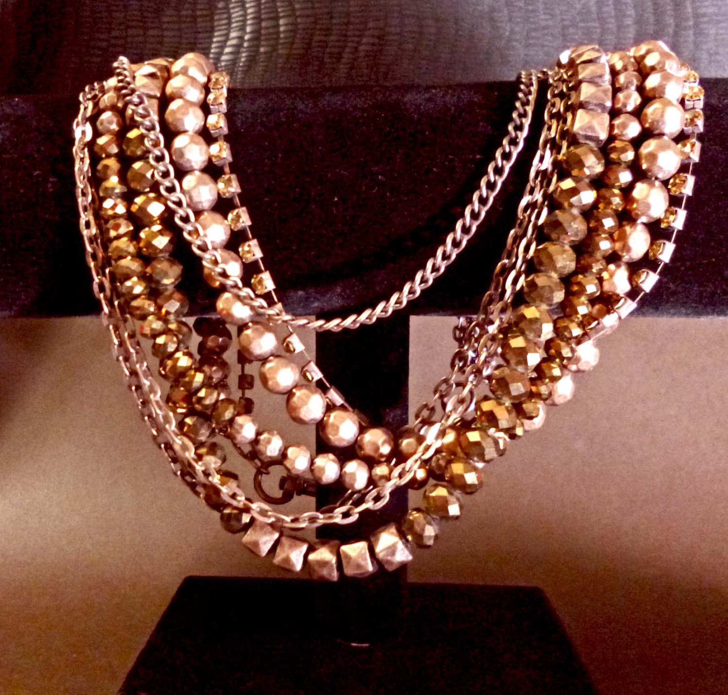 Layered Copper Crystal Cascade Statement Necklace