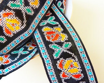 Vintage Woven Jacquard Ribbon, Gorgeous Vibrant Bohemian Trim Yardage ...