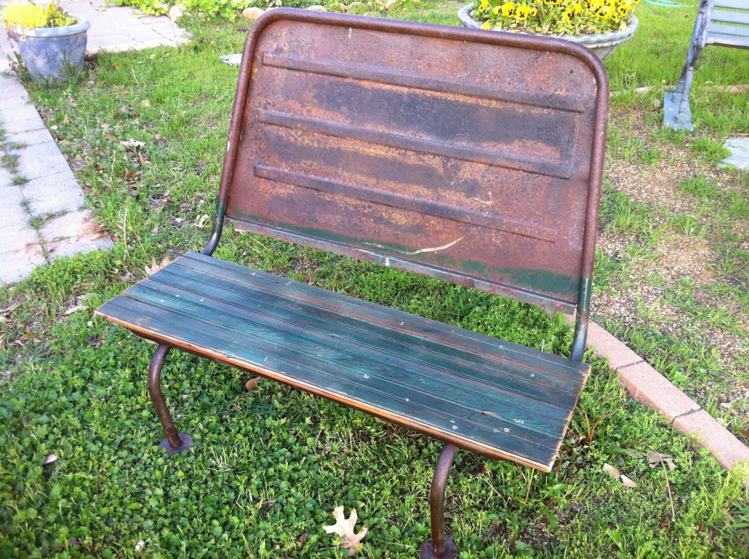 Beautiful and Rustic Upcycled Bus Seat Bench in Iron Frame – Haute Juice