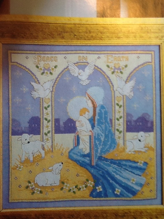 Nativity cross stitch pattern with full color and symbol