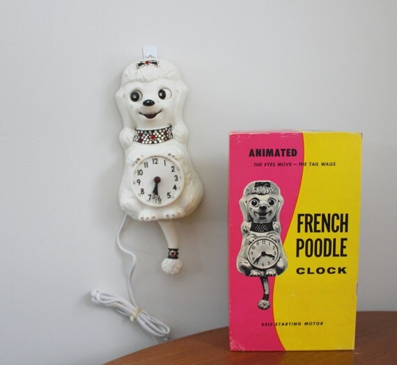 White French Poodle Animated Wall Clock 1960