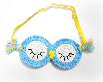Crochet sleeping mask Sleepy Owl Pastel GREEN 6x3inch by Chieu