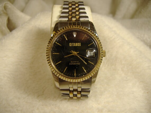 Vintage 1980s Gitano Diamond Quartz Calendar Watch