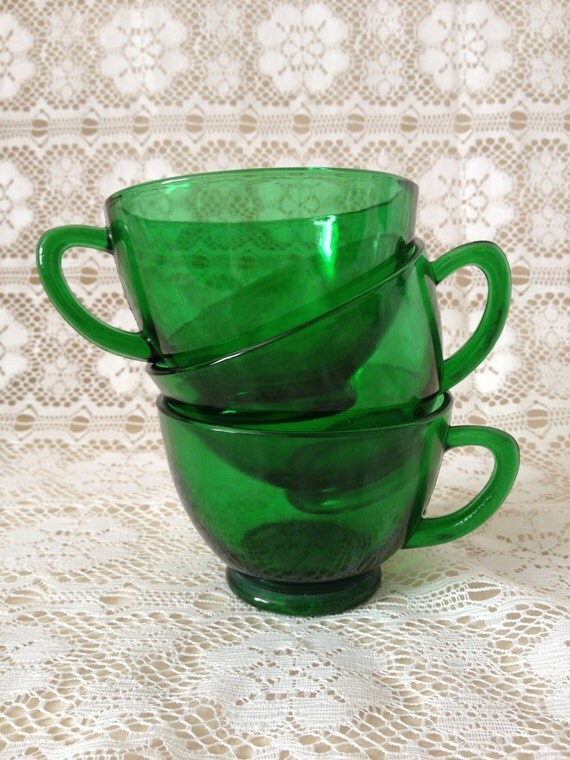 Green Glass Cups Tea Cups