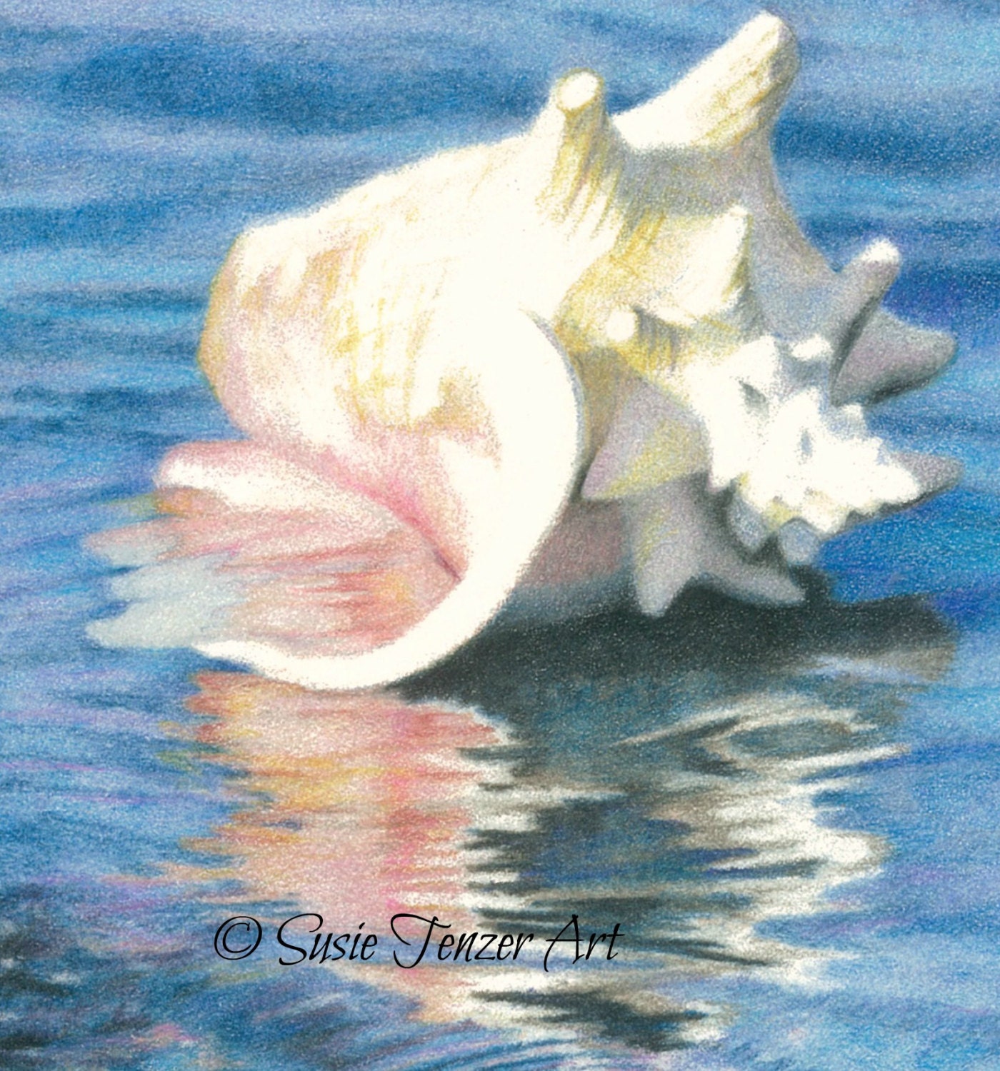 Art Print Sea Shell Ocean Water Blue Nature Beach by SusieTenzer