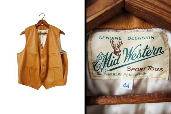 Vintage 60s Deerskin Vest Mid Western Sport Togs NOS