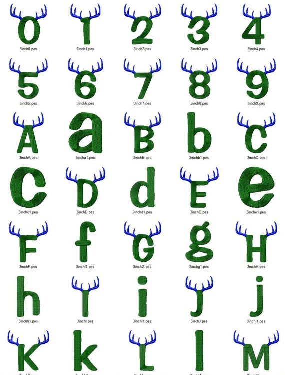 Antlers Alphabet Machine Embroidery Font Alphabet 3 Sizes