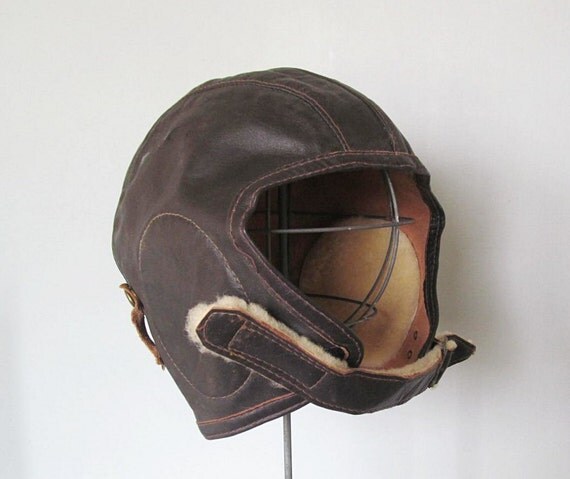 Vintage Leather Aviator Hat Aviation Helmet Grunge by ClassicRetro