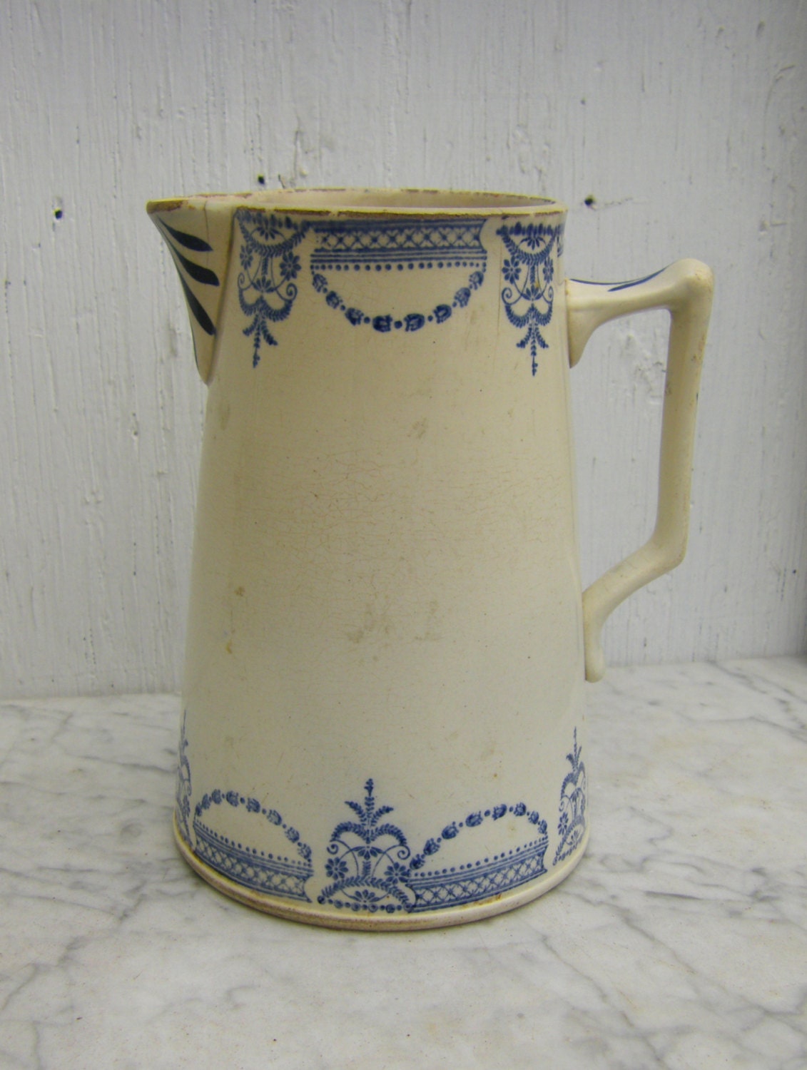 Antique French Transferware Pitcher with beautiful floral