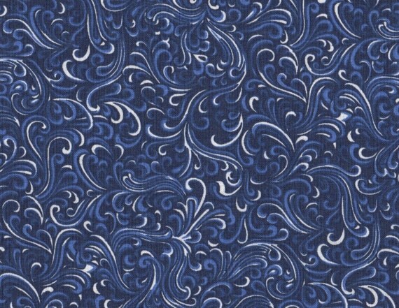Navy Blue Fabric Blue and White Swirl Fabric Swirl Fabric