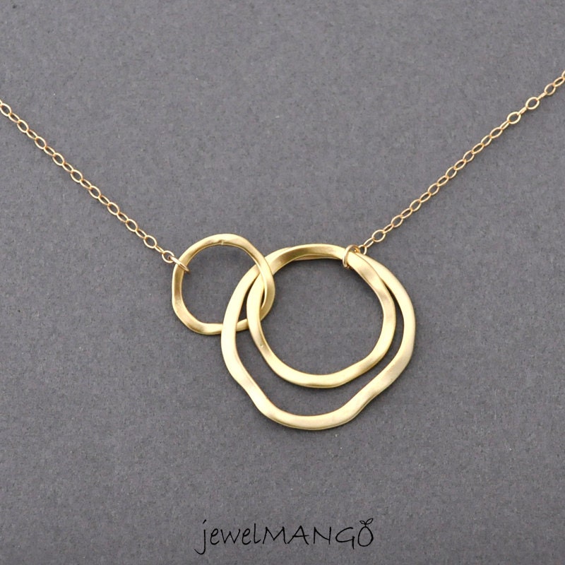 Gold Triple Rings Three Ring Necklace Gold Linked by JewelMango