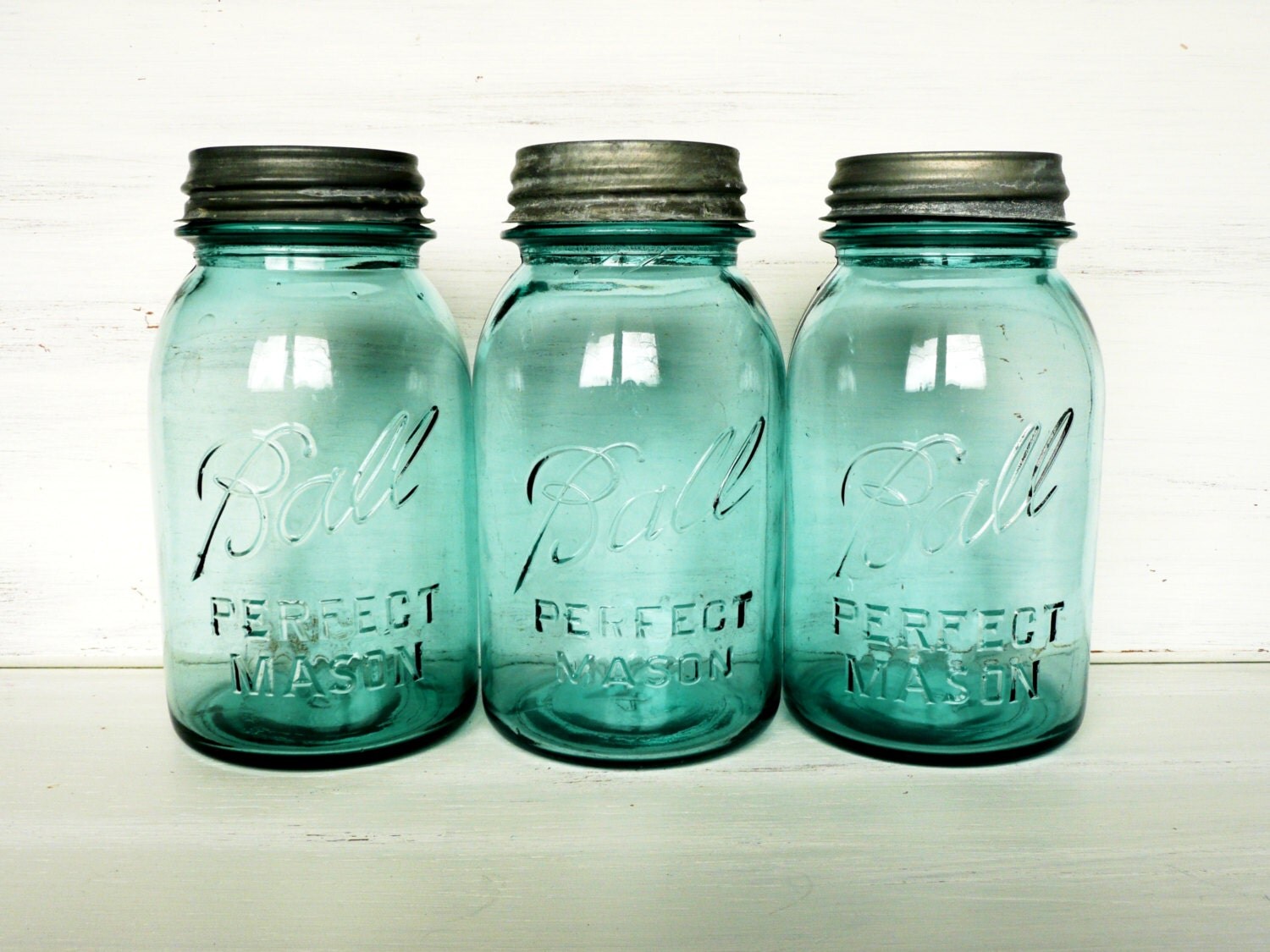 Quart Size Blue Ball Mason Jars Vintage And Natural By BeachBlues