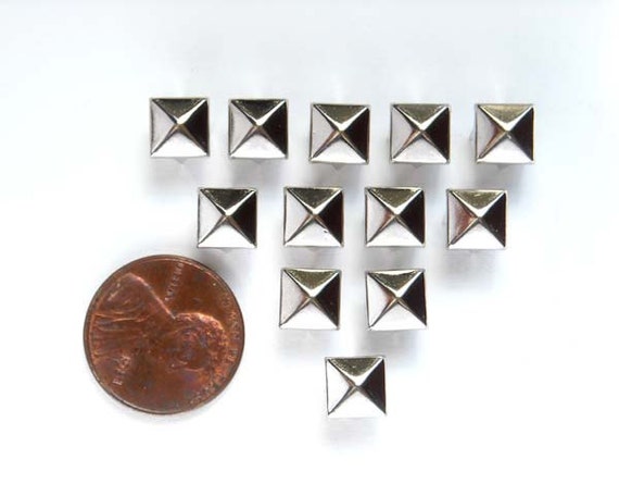 50 Silver Pyramid Square Rivet Studs 9mm 23-1 by TreeChild1