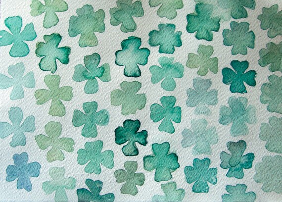 Four Leaf Clover painting. Watercolor art original.Saint