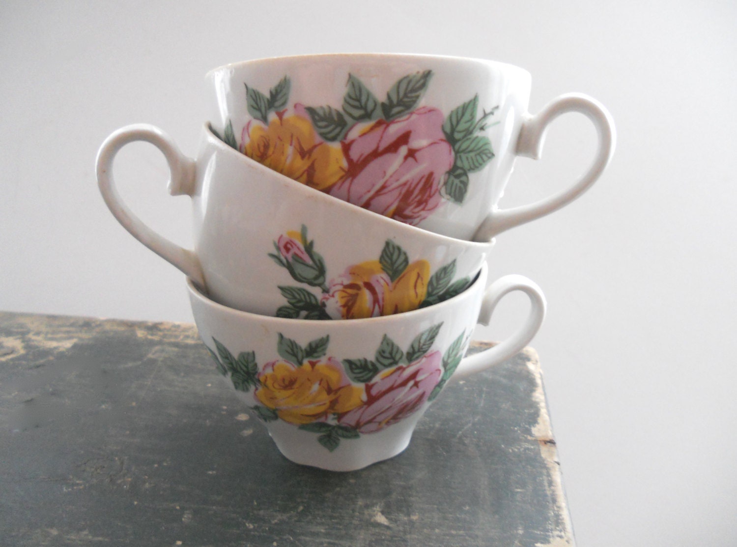 Soviet vintage porcelain cup without a saucer Floral coffee cup Shabby ...