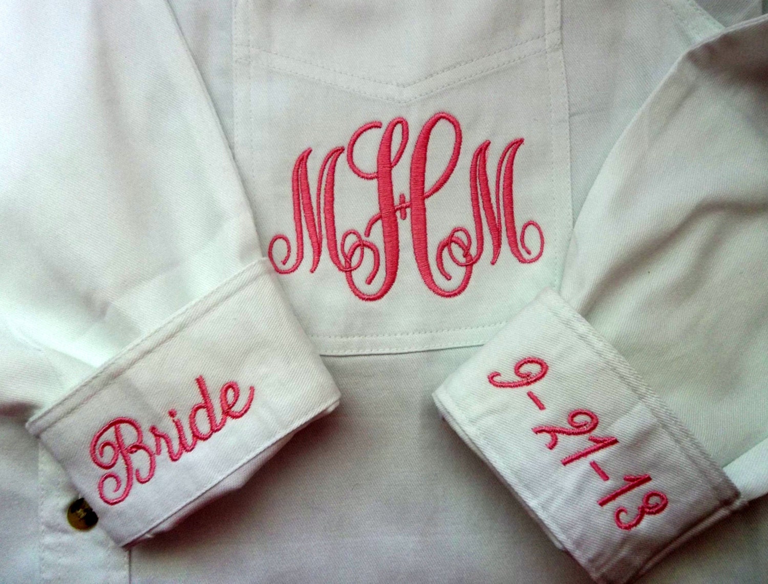 Ladies Monogrammed Big Shirt with Custom Embroidered Pocket, Bride ...