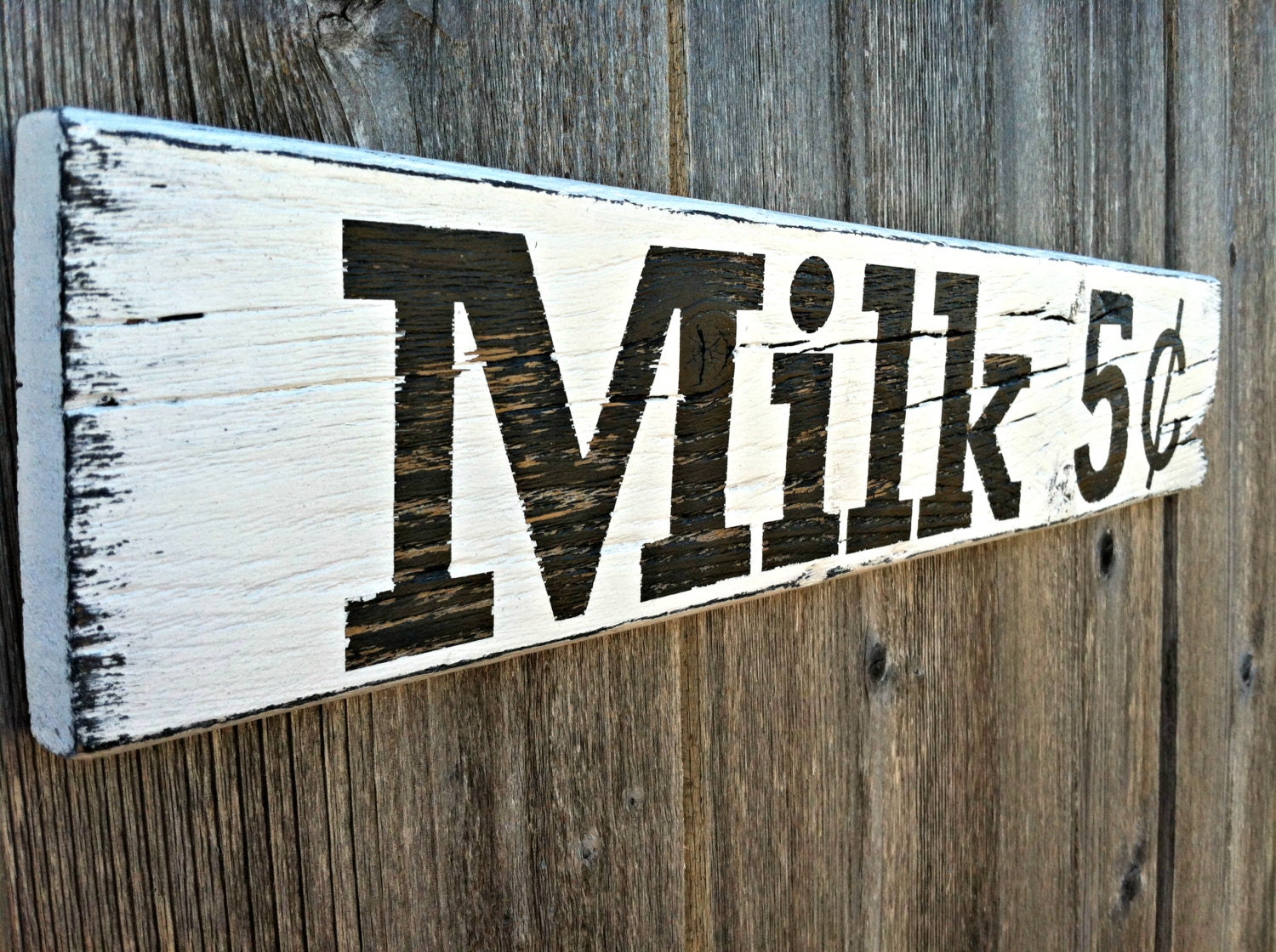 Made to Order Vintage Style Milk 5 Cents Rustic Wooden Sign