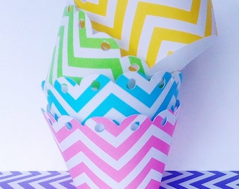 12 cupcake wrappers, chevron cupcake, cupcake liners, cupcake topper ...