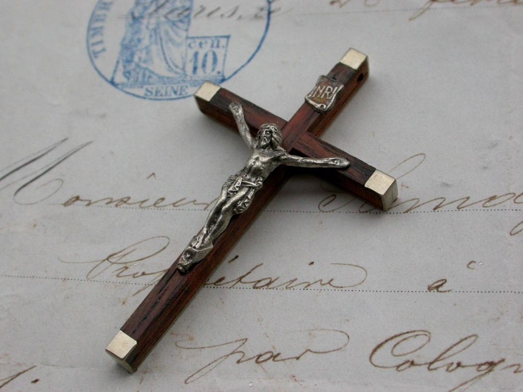 French Vintage cross lot 2 crucifix in rosetree wood wooden crucifix ...