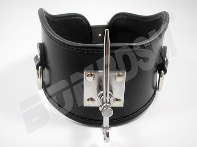Bondage Restraint Leather Posture Collar with a Strong metal