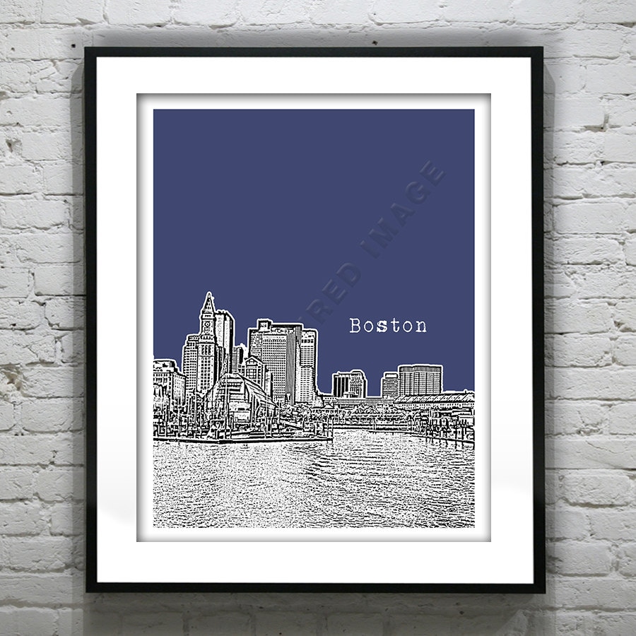 Boston Poster Art Massachusetts Skyline Print by AnInspiredImage