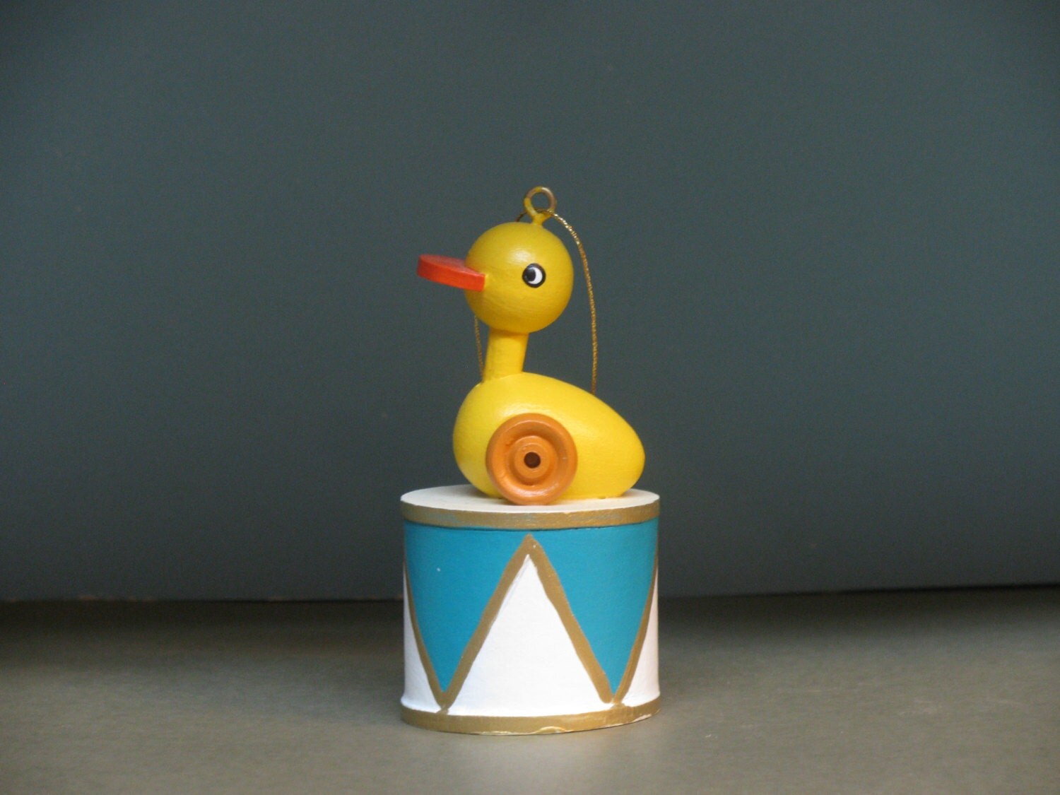 Wooden Ducky pull-toy Christmas ornament by VillageHausOrnaments