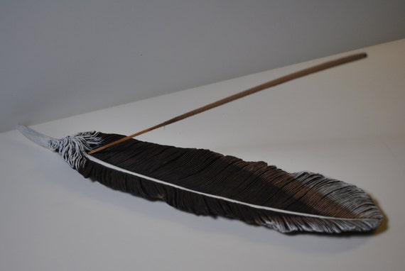 Handpainted Ceramic Feather Incense Burner with free incense