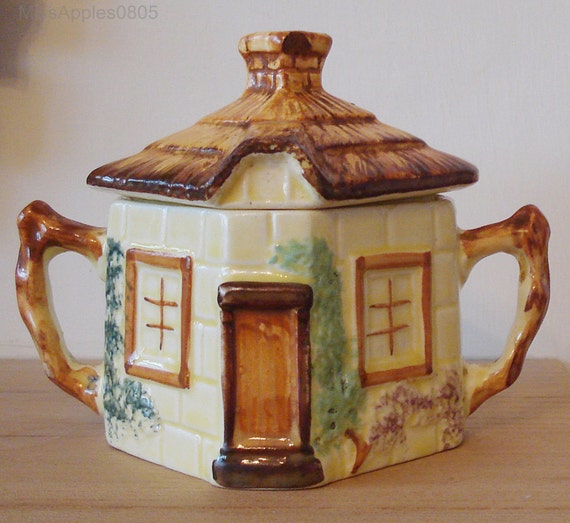 Vintage 1940s Handpainted Cottage Ware Lidded Sugar Bowl KEELE