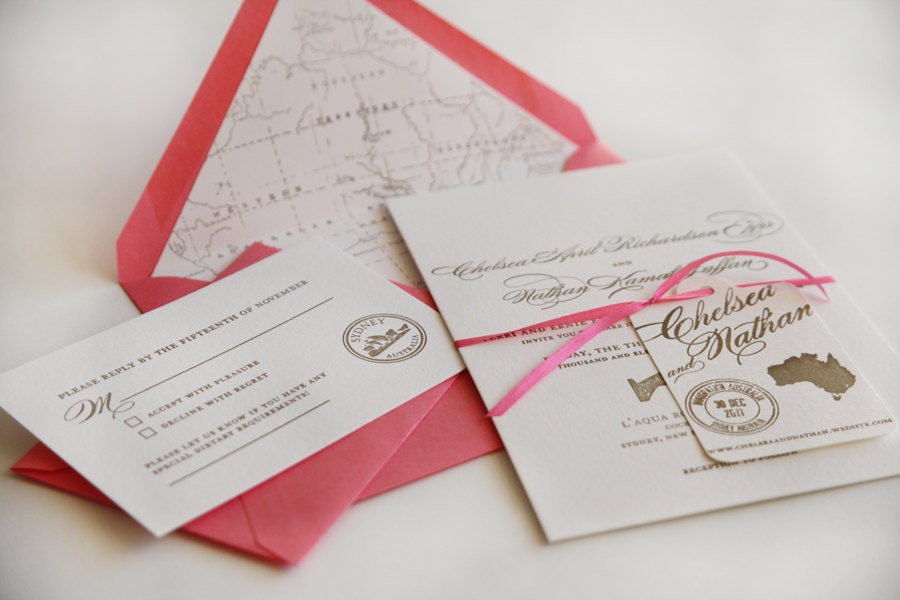Travel Australia Letterpress Wedding Invitations 100 – OnePaperHeart ...