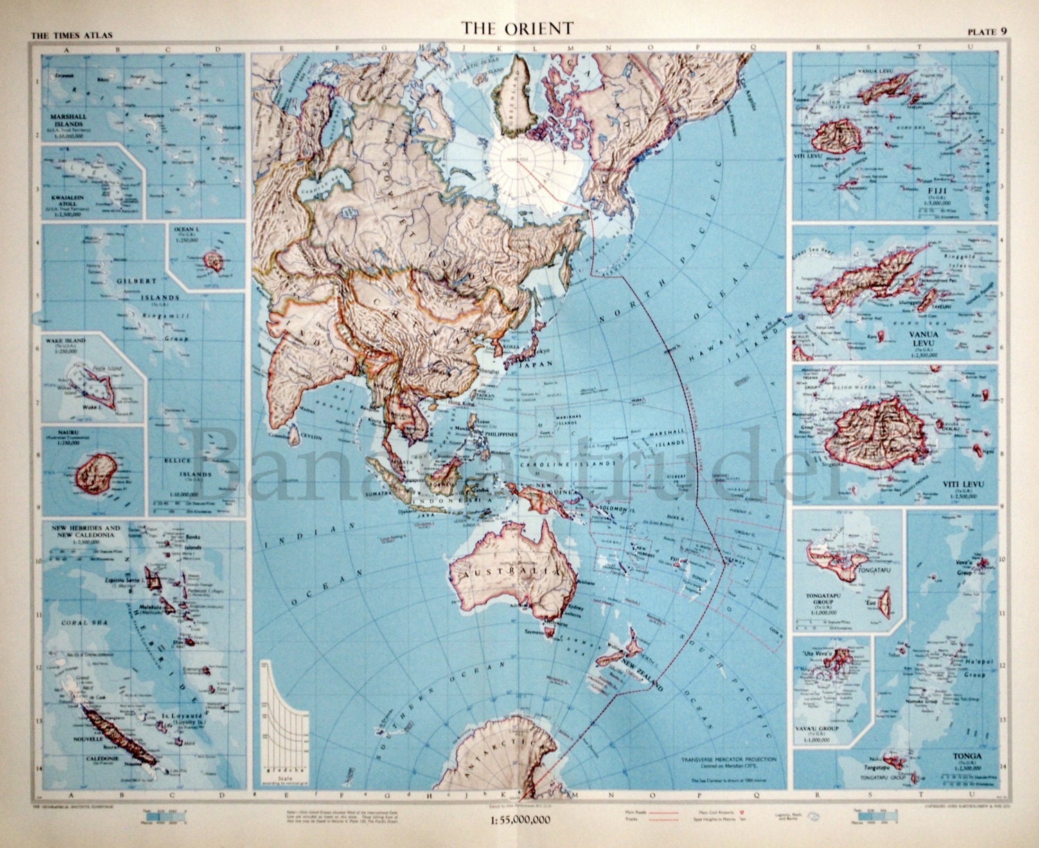 1958 Large Vintage Map of the Orient Islands of the Pacific