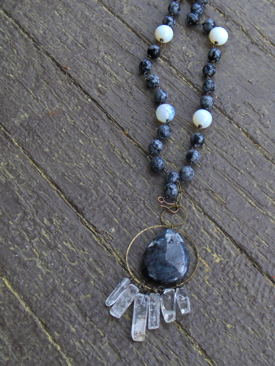 THUNDER AND LIGHTNING. Larvakite snowflake Jasper quartz and