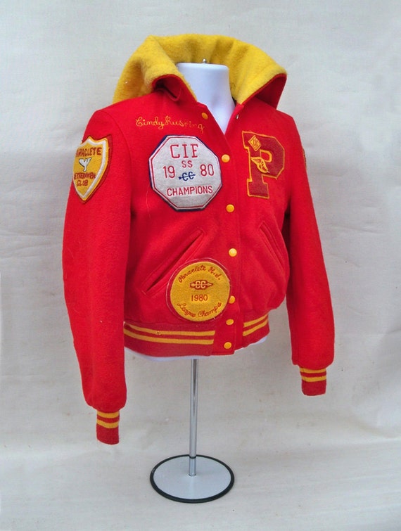 1980s Girl's Red & Gold High School Letterman's Jacket