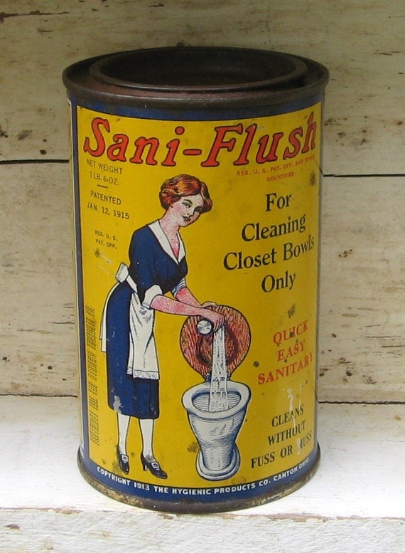 1915 Sani Flush tin Closet Bowl Cleaner Bathroom by forloveofold