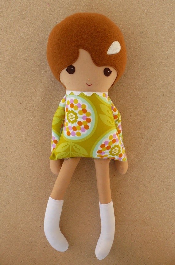 Fabric Doll Stuffed Toy Rag Doll Girl In Tall White By Rovingovine