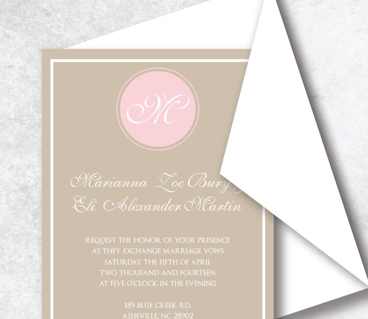 Coral and Khaki Wedding Invitations – Pink and Tan Wedding Invitations ...