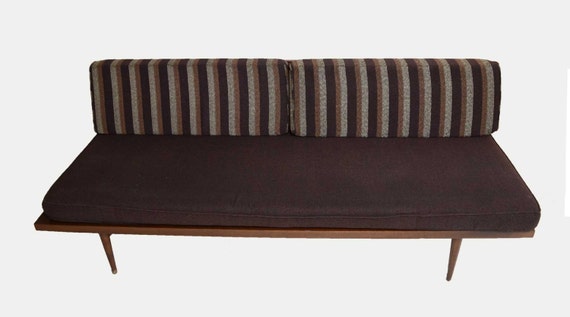 Mid Century Sofa Daybed Danish Modern Tweed Fabric 1950 1960
