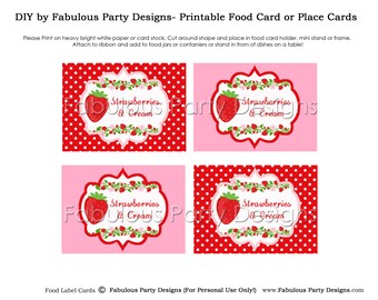 Berry Sweet Strawberry Party - Food Cards/ Candy Labels